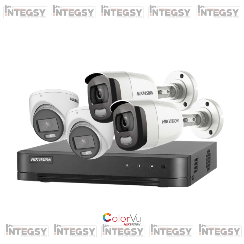 Kit vidéosurveillance Hikvision COLORVU 5MP 4 Cameras et XVR - Integsy Tunisie