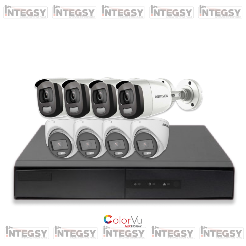 Kit vidéosurveillance Hikvision COLORVU 2MP 8 Cameras et XVR - Integsy Tunisie