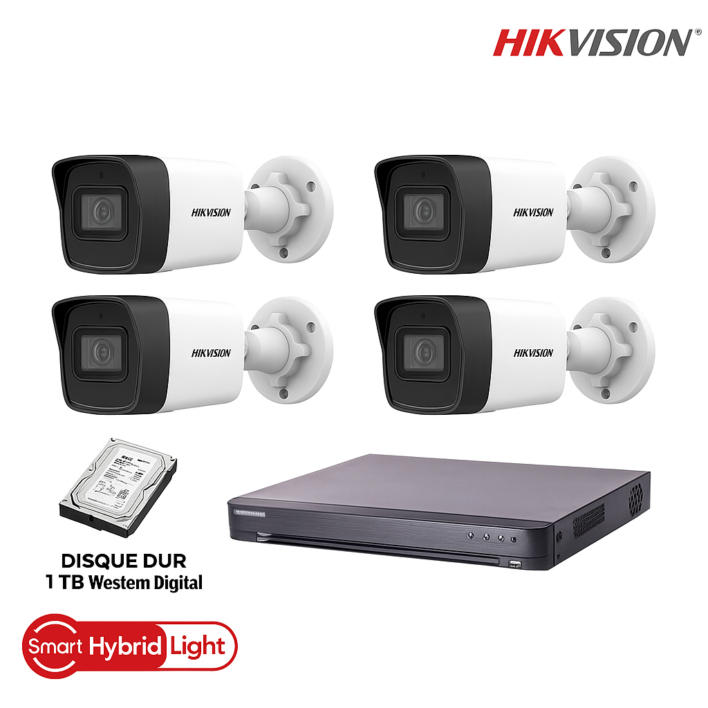 Kit Vidéosurveillance 4 cameras IP Hikvision 6MP – NVR 4 Ports PoE + 4 ...